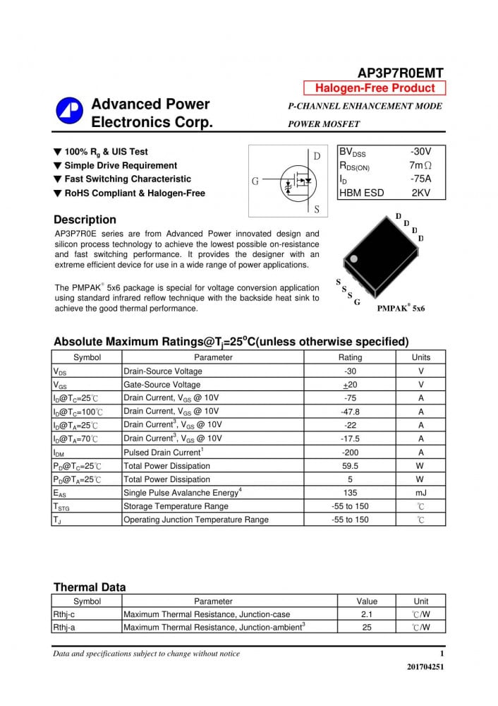AP3P7R0EMT datasheet page 1