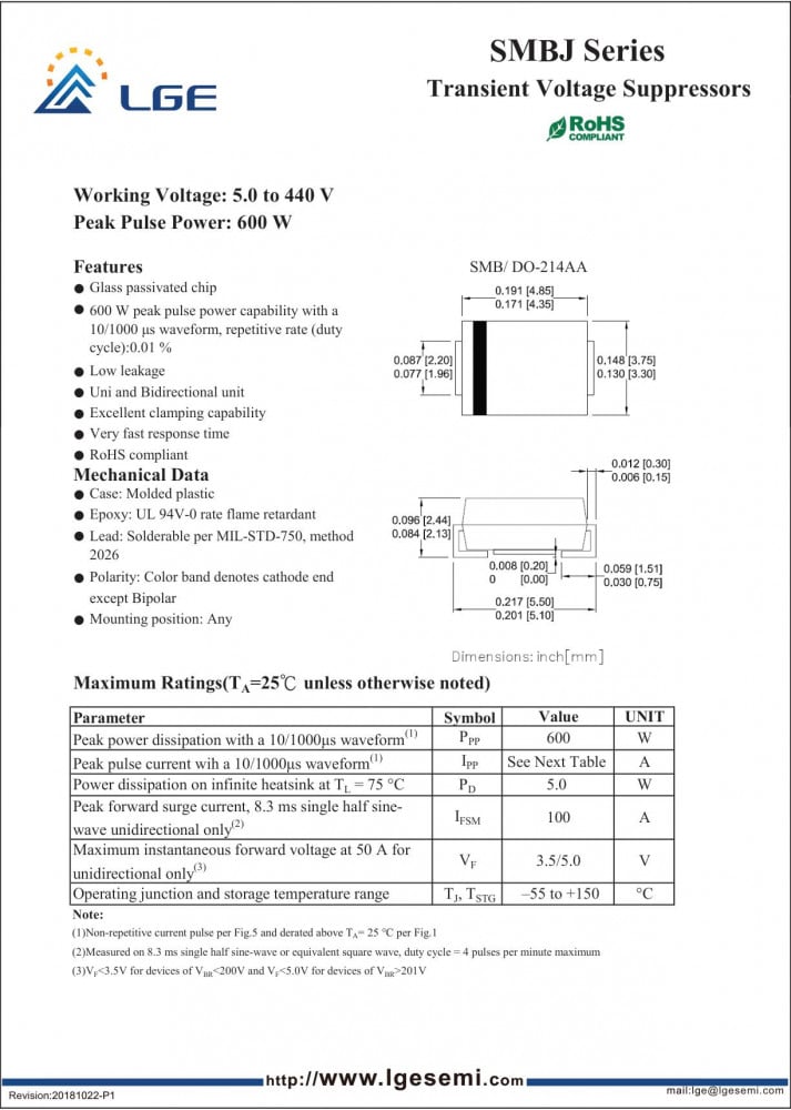 LGE SMBJ series datasheet page 1