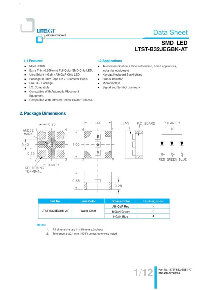 LTST-B32JEGBK-AT datasheet page 2