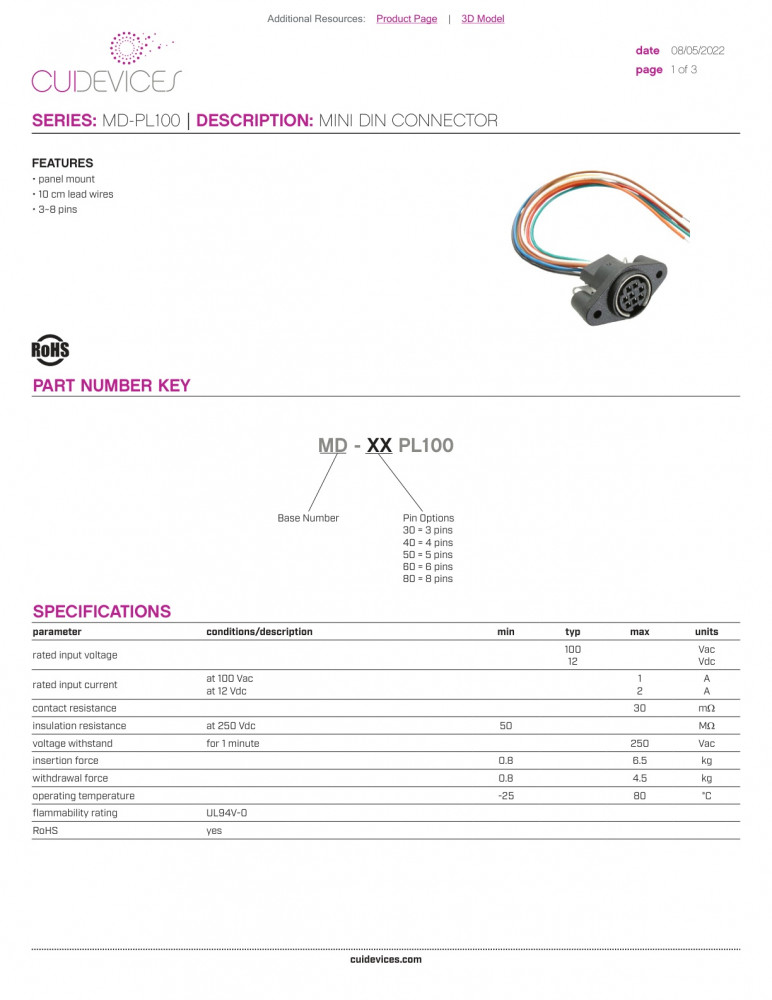 CUI MD-30PL100 datasheet page 1