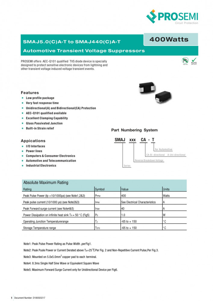 SMAJ16A-T datasheet page 1