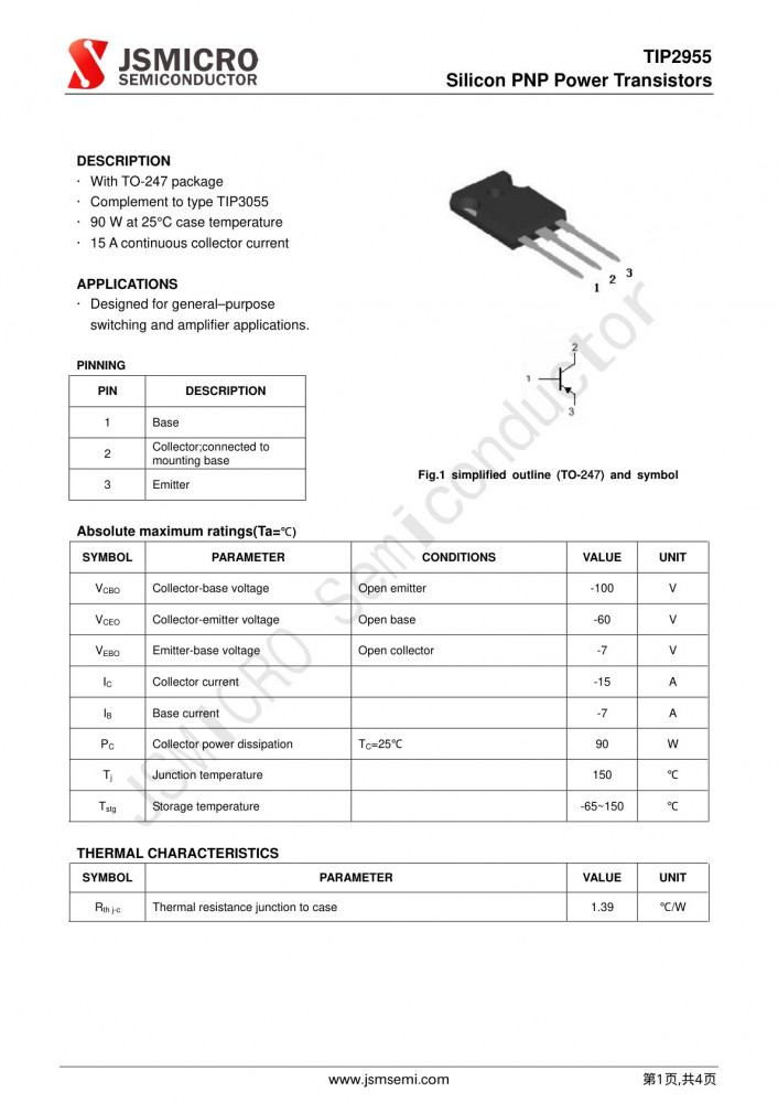 TIP2955 datasheet page 1