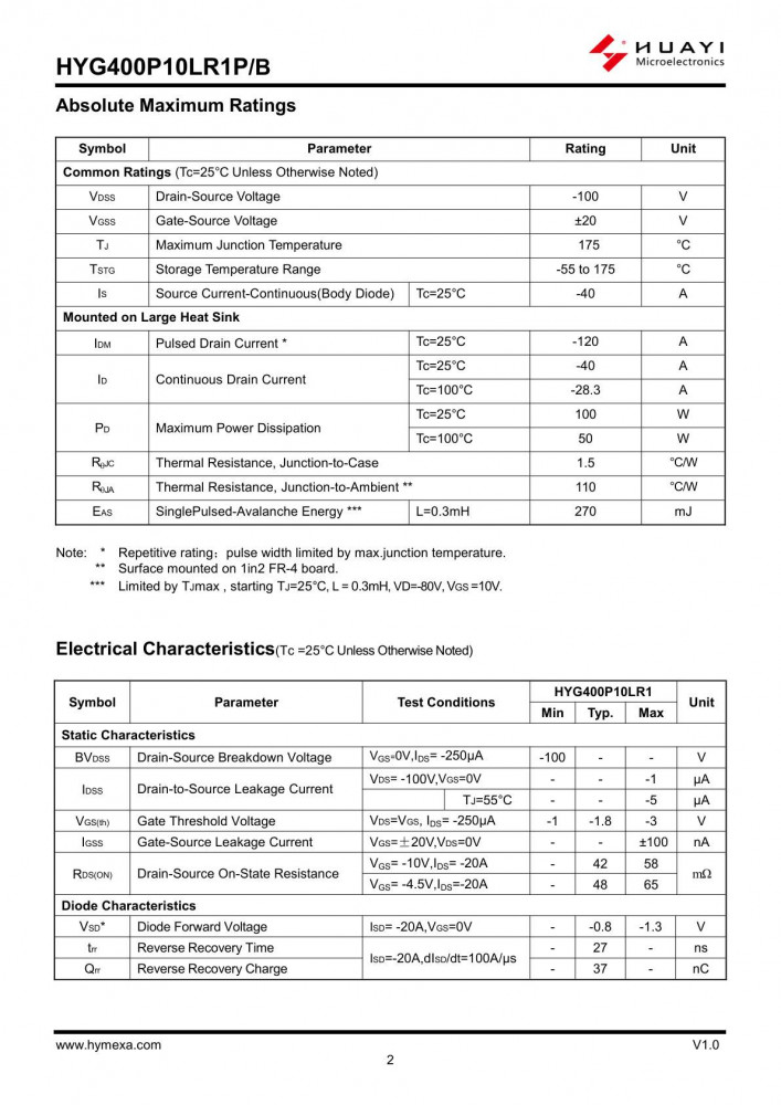 HYG400P10LR1B datasheet page 2