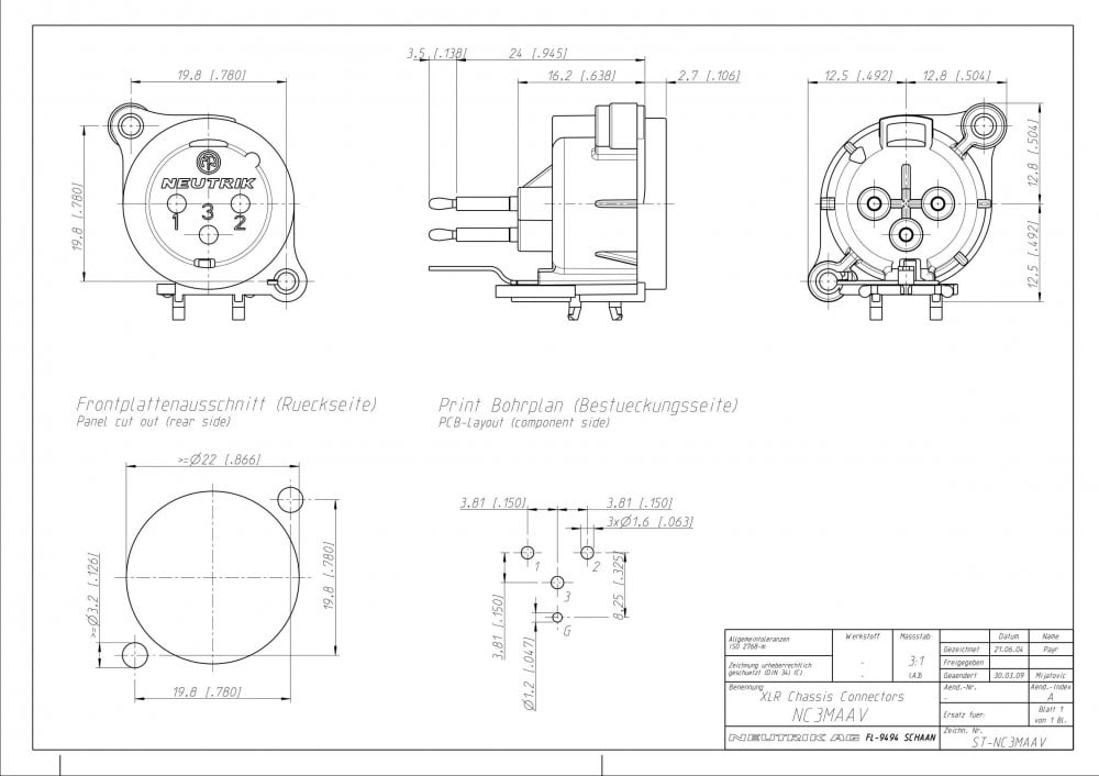 Neutrik NC3MAAV technical drawing page