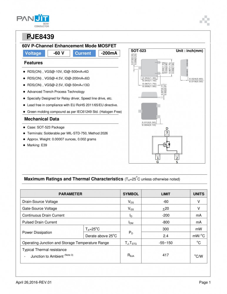 PJE8439 datasheet page 1