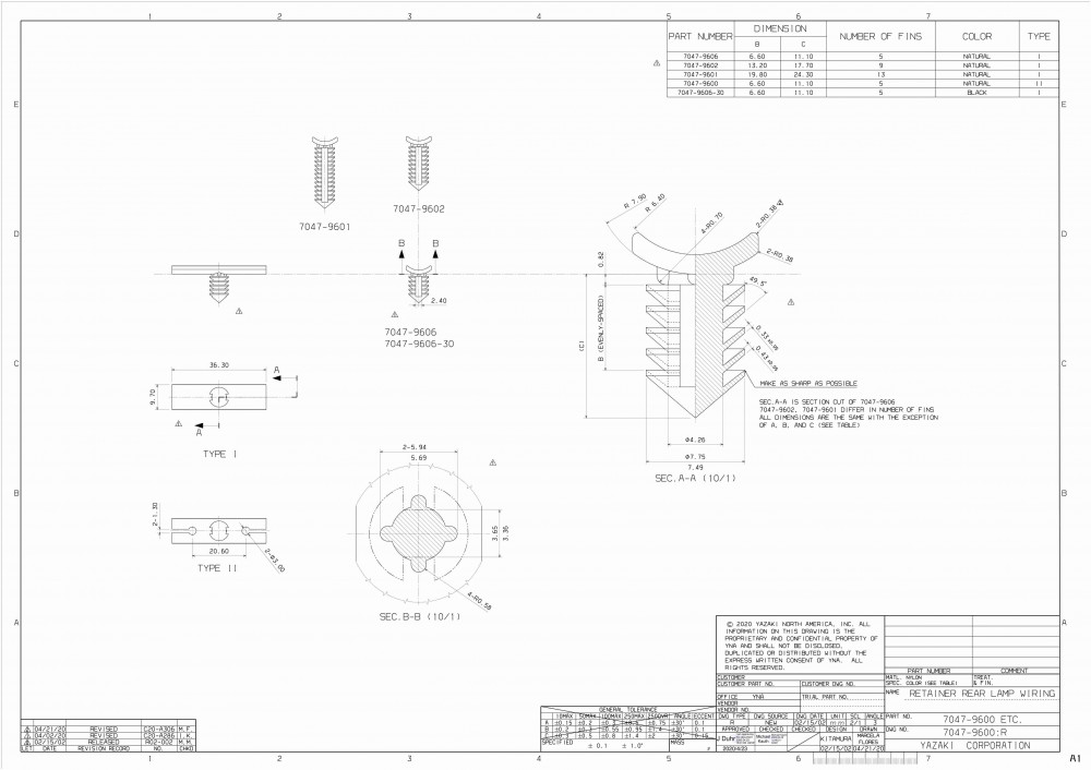 YAZAKI 7047 series technical document preview