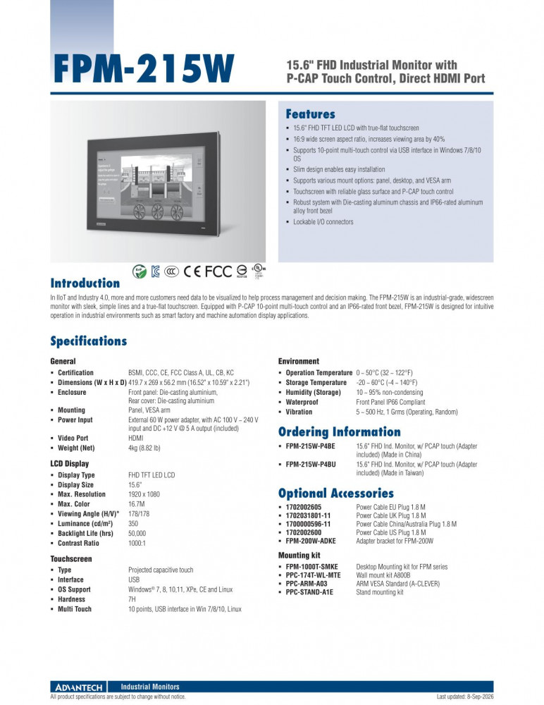FPM-215W product documentation page 1
