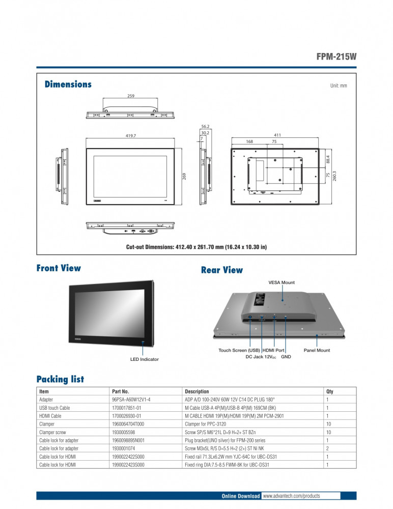 FPM-215W product documentation page 2