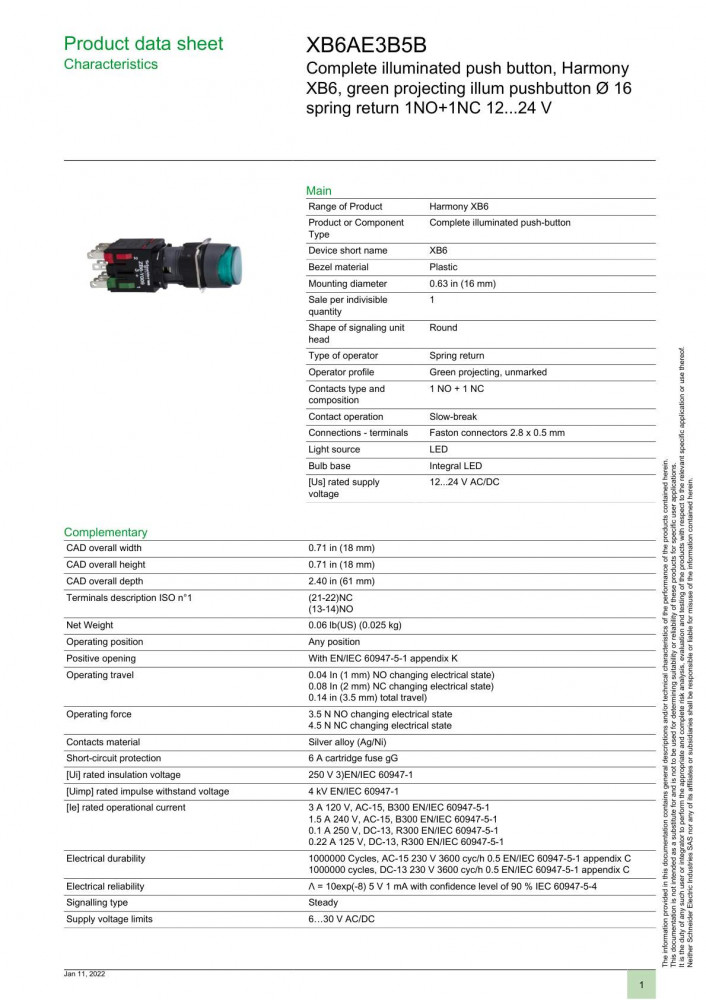 XB6AE3B5B technical document page 1
