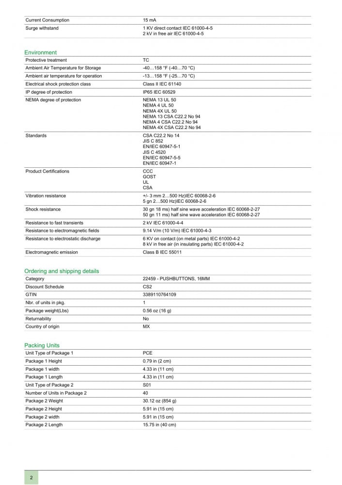 XB6AE3B5B technical document page 2
