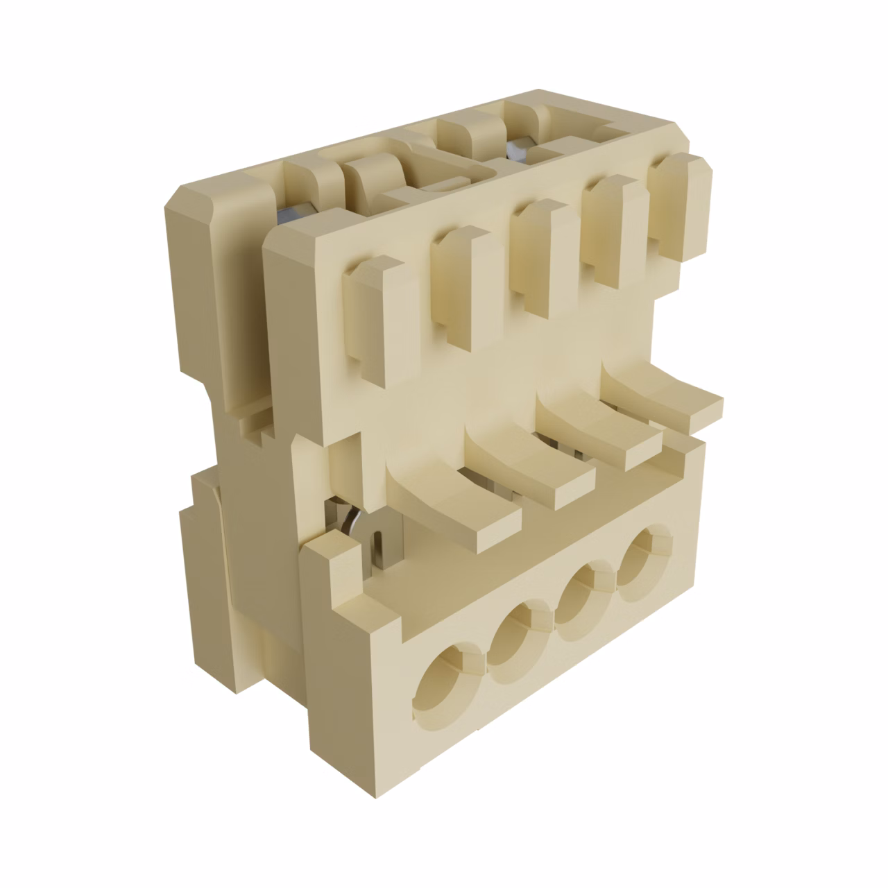 Appli-Mate RAST 2.5 Connector, 2.50mm Pitch, Female, 4 Circuits, No Position Keys Removed, Polarizing Rib Between 3/4, 1 Closed and 1 Open Endwall, Tin Plating