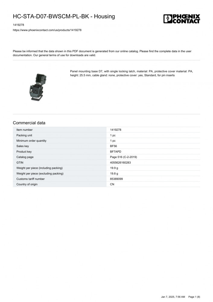 Phoenix Contact 1419278 technical document page 1