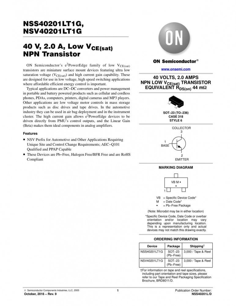 NSS40201LT1G datasheet page 1
