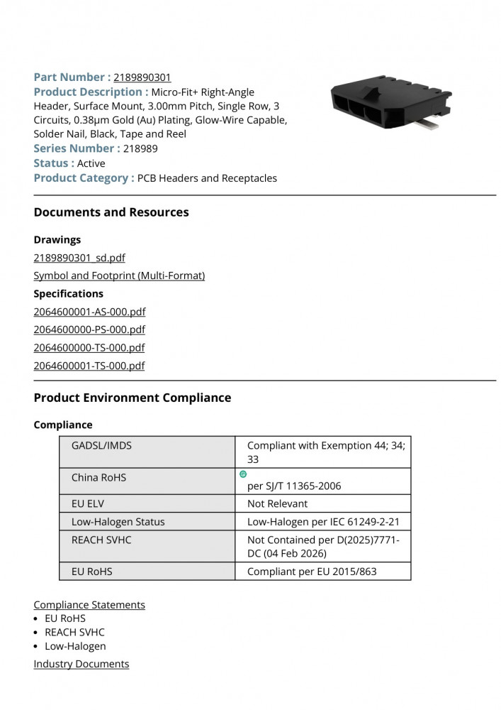 2189890301 product document image, page 1