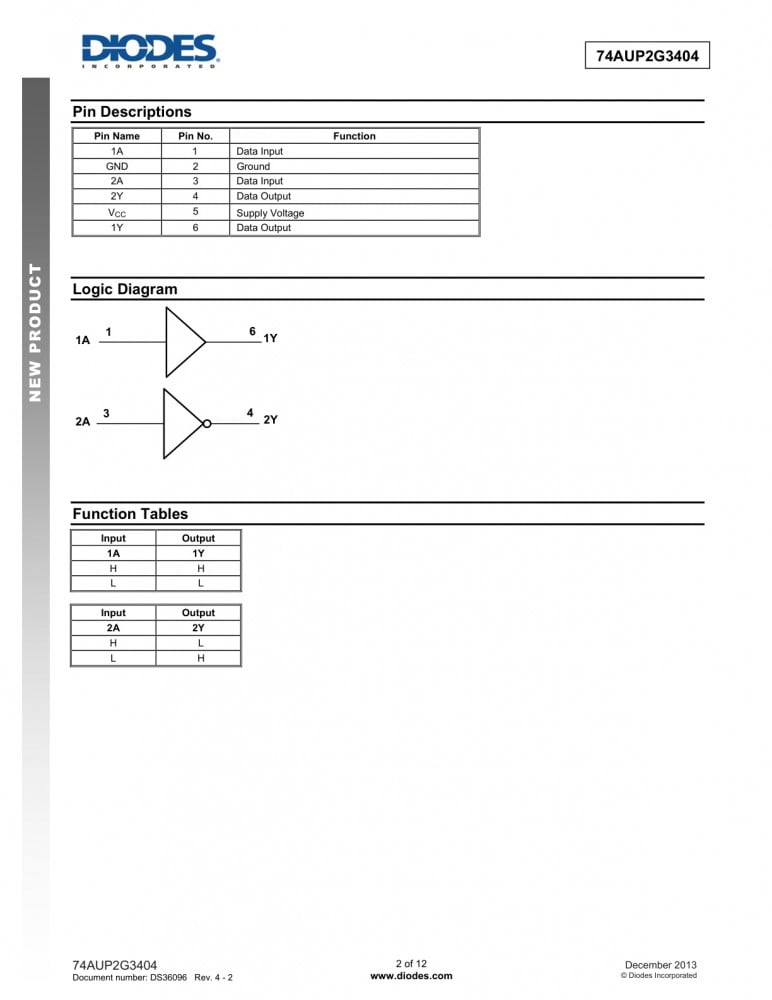 74AUP2G3404FW3-7 datasheet page 2