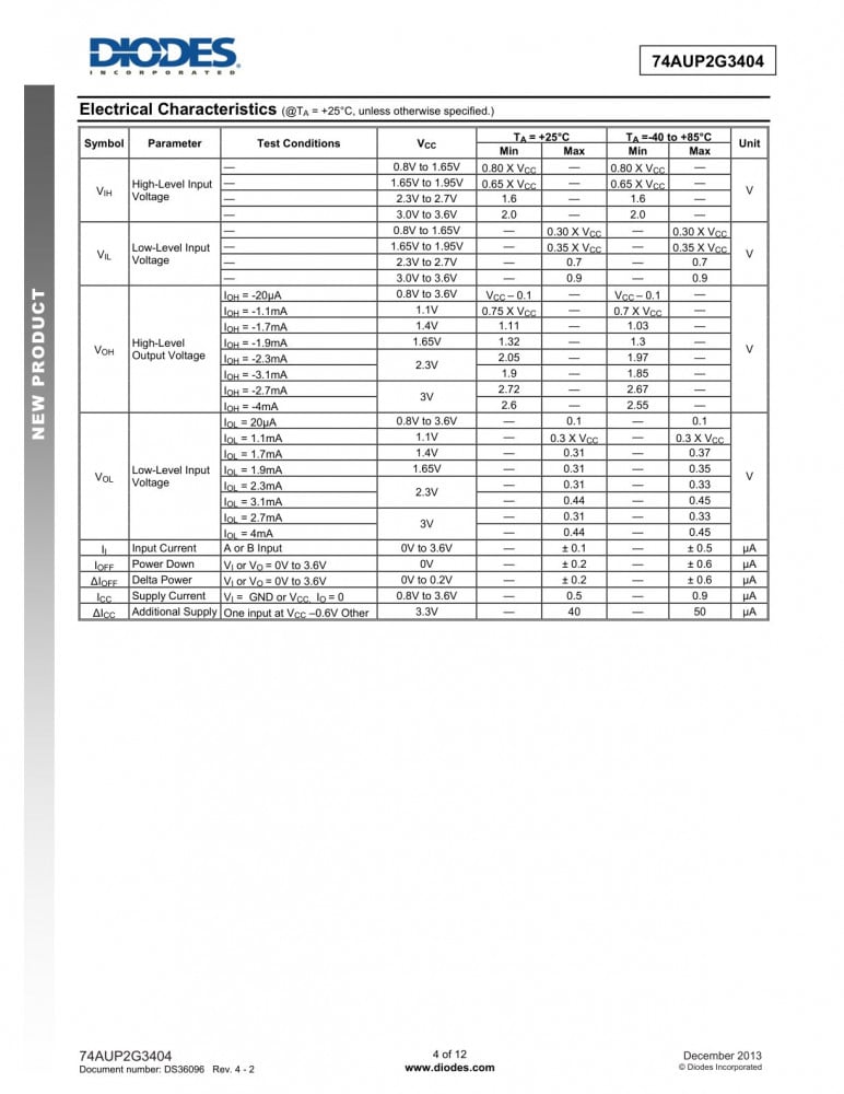 74AUP2G3404FW3-7 datasheet page 4
