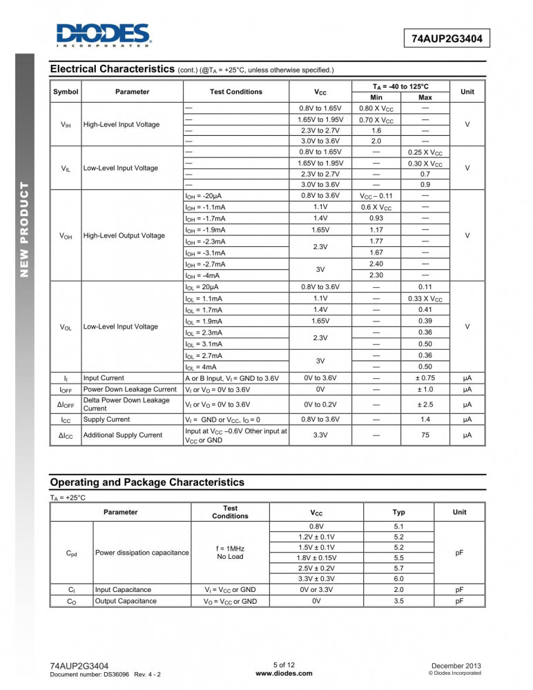 74AUP2G3404FW3-7 datasheet page 5