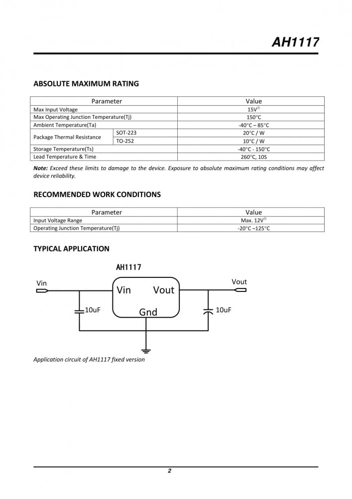 AH1117 datasheet page 2