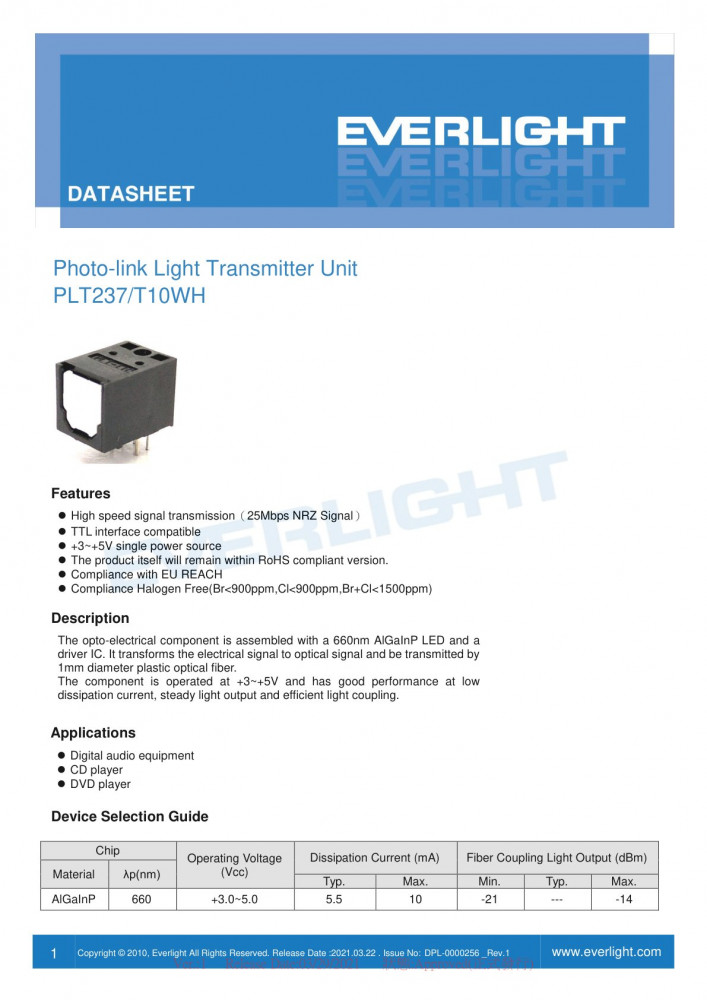 PLT237/T10WH datasheet page 1