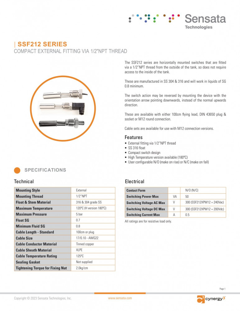 SSF212 series technical document, page 1