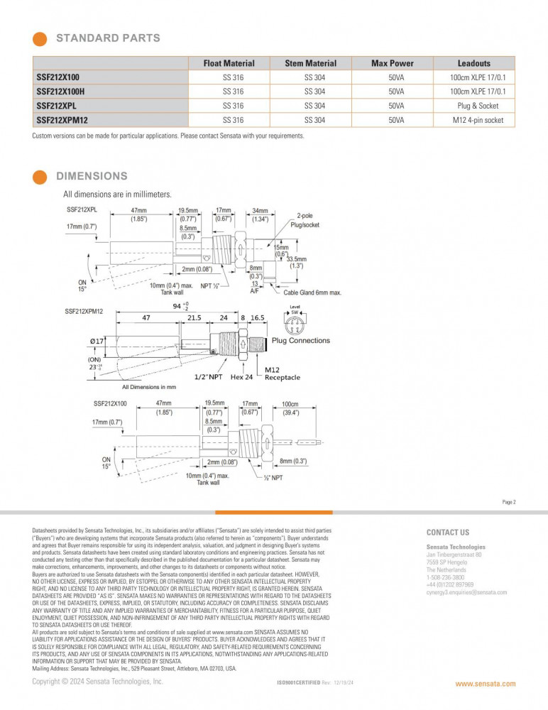 SSF212 series technical document, page 2