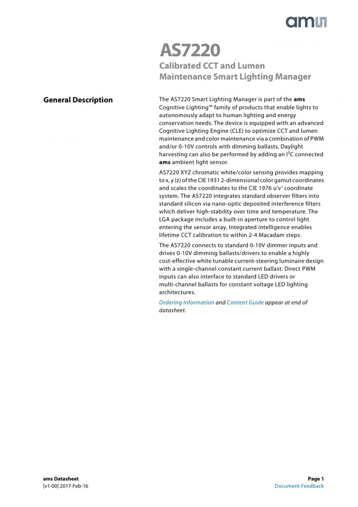 AS7220 datasheet page 1