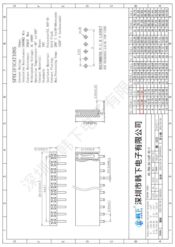HX PM2.54-1x3P WC-Y document page 1
