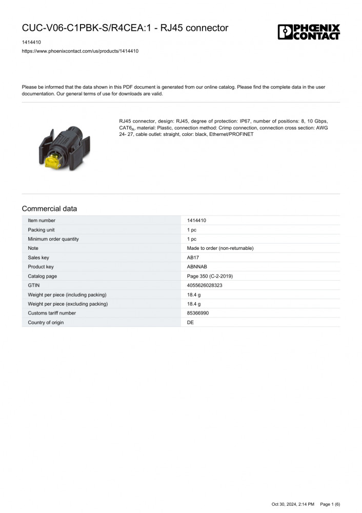 Phoenix Contact 1414410 technical document page 1