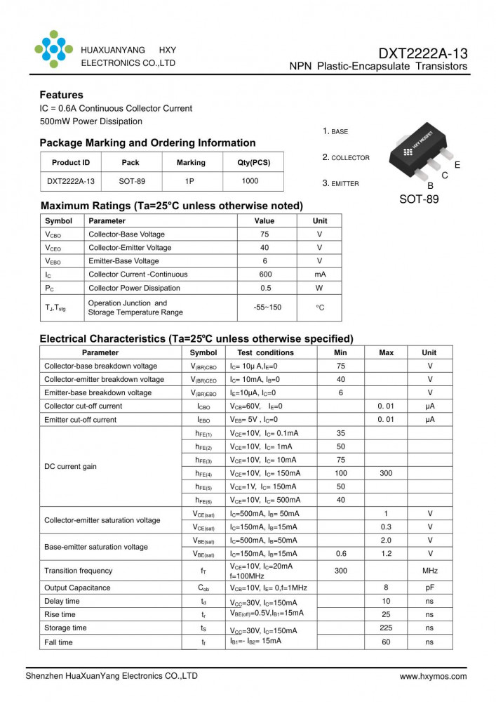 DXT2222A-13-HXY datasheet page 1