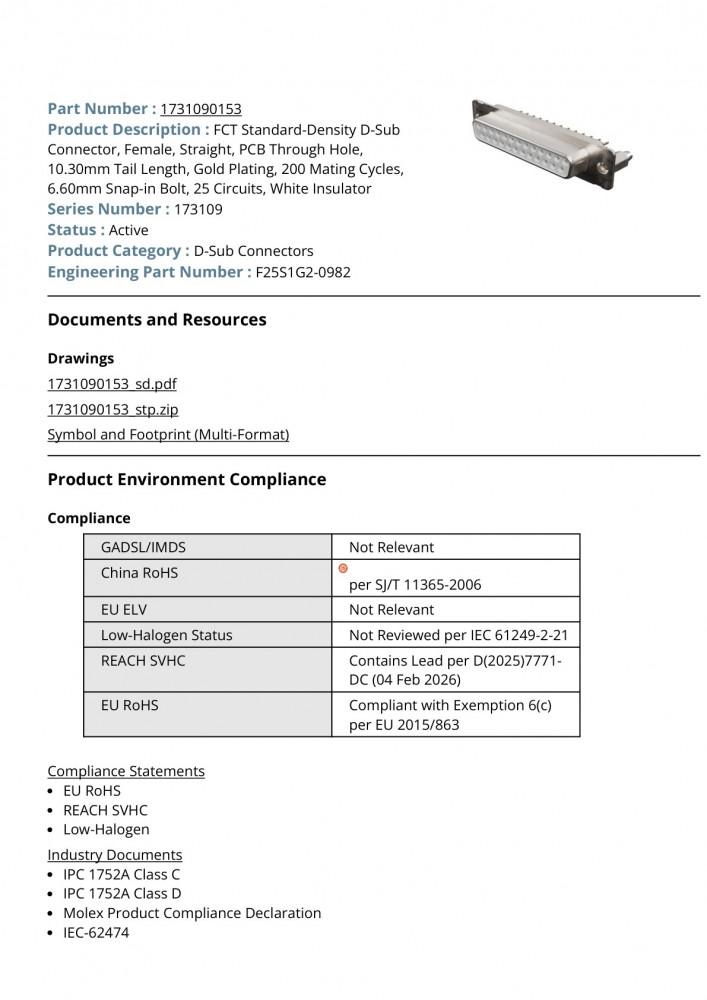 MOLEX 1731090153 technical drawing page 1