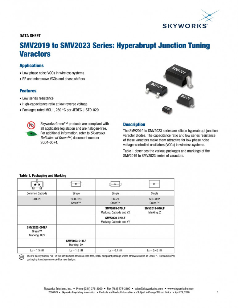 SMV2019-000 datasheet page 1