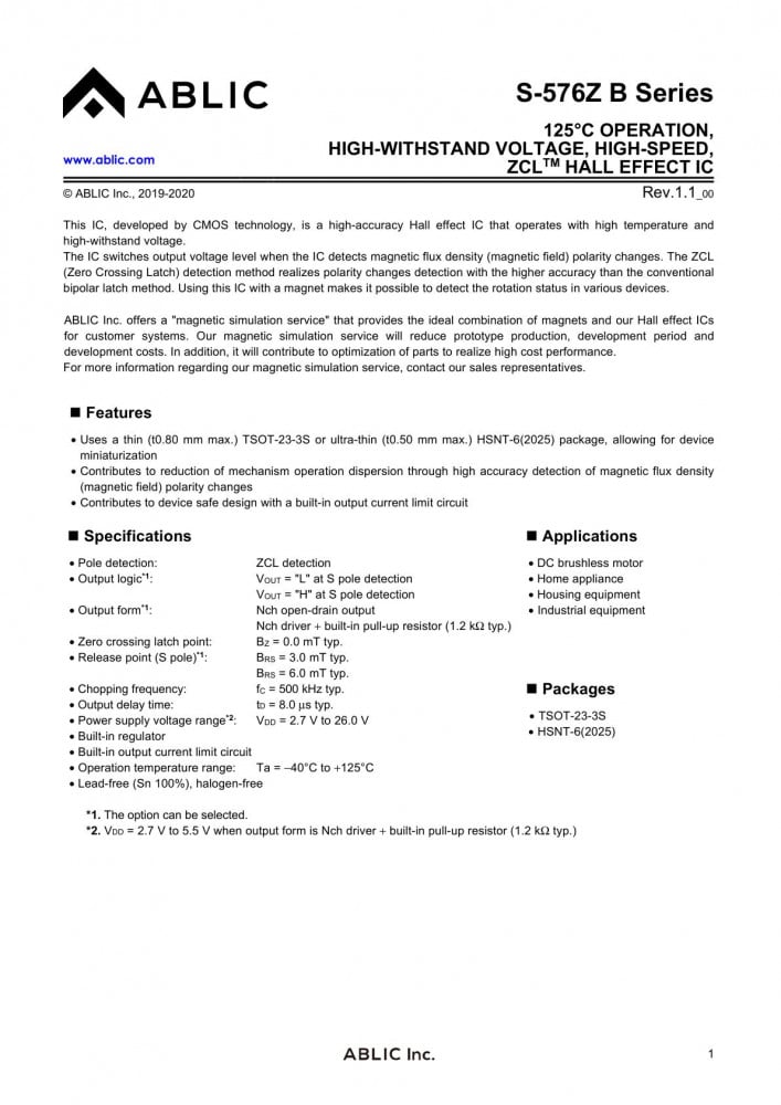 ABLIC S-576Z B datasheet page 1