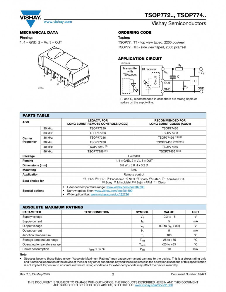 TSOP77438TT technical document page 2