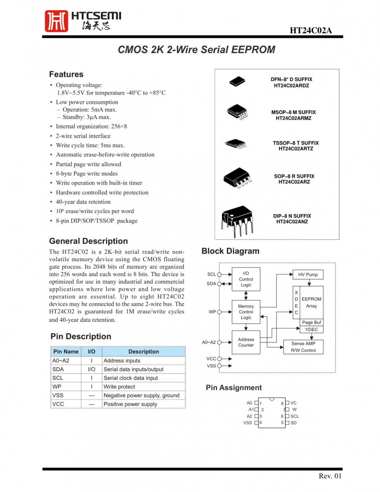 HT24C02ARZ datasheet page 1
