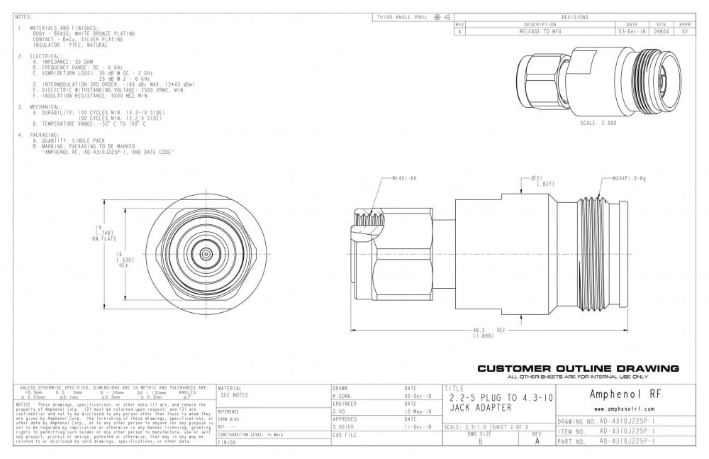 Amphenol AD-4310J225P-1 technical drawing