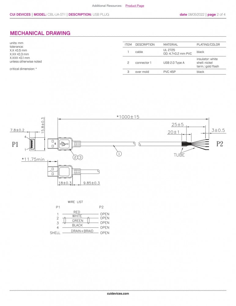 CBL-UA-ST-1 technical document page 2