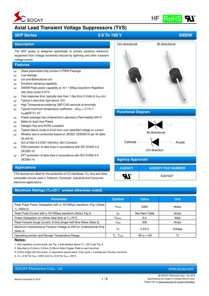 SOCAY 5KP series datasheet page 1