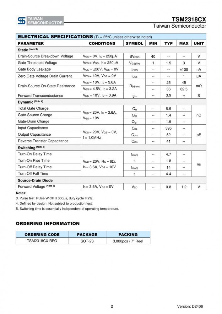 TSM2318CX datasheet page 2