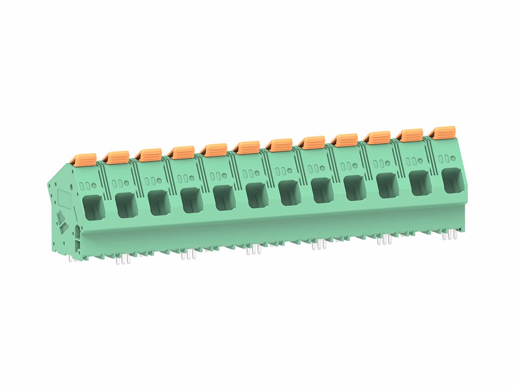 15.00mm Pitch Lever Activated Fixed Mount PCB Terminal Block, 35° Wire Entry, Left Rear Terminal, 12 Circuits for sale