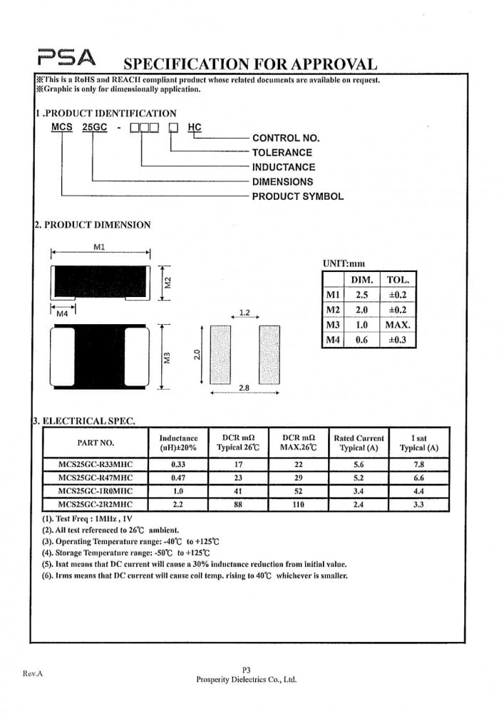 PSA MCS25GC product specification page 5