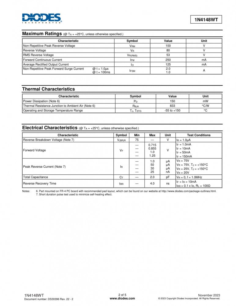1N4148WTQ-7 datasheet page 2