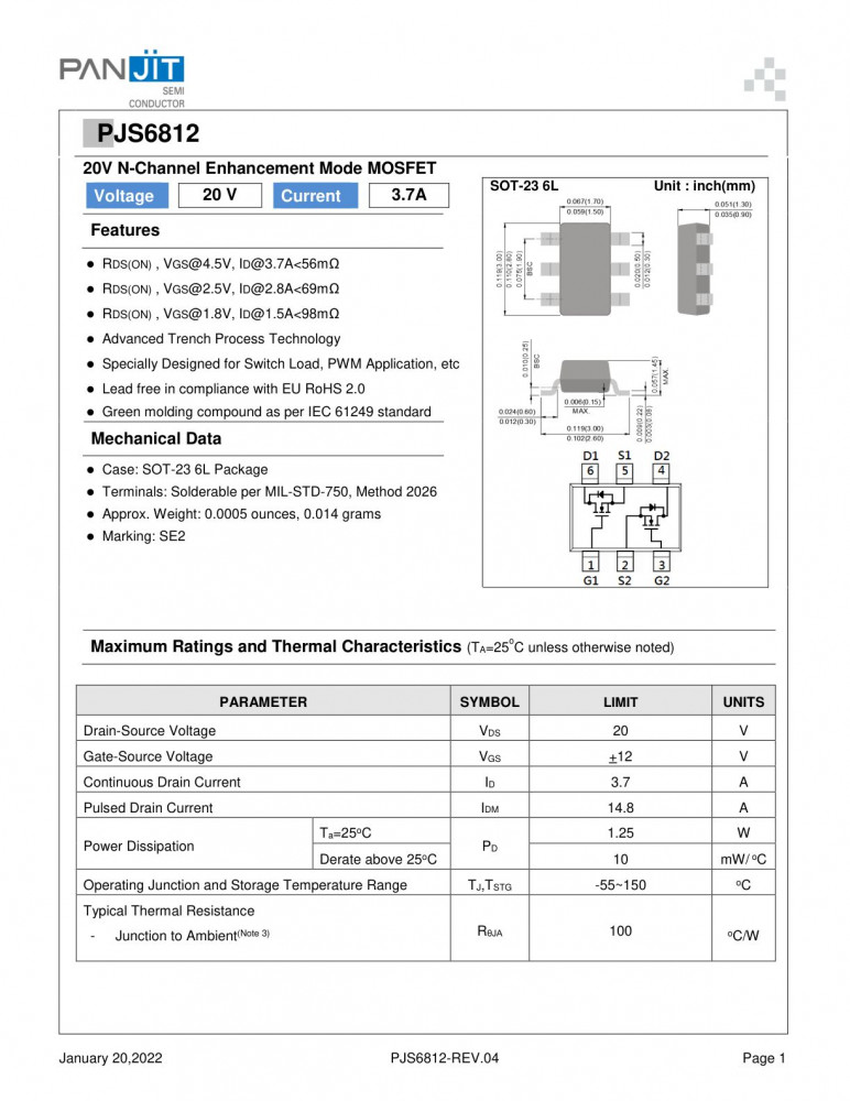 PJS6812 datasheet page 1