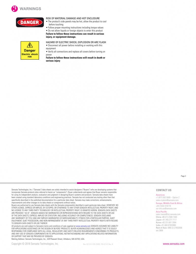 Sensata HK8 technical document page 2