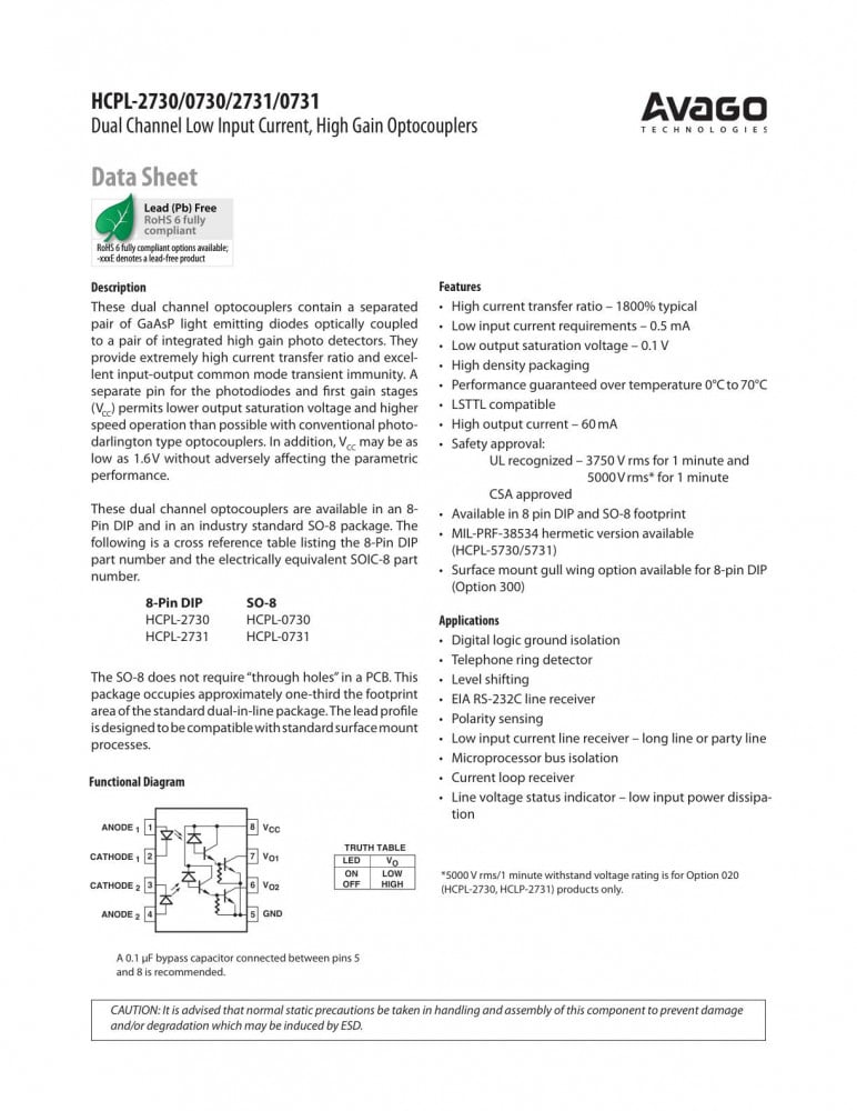 HCPL-2731 datasheet page 1