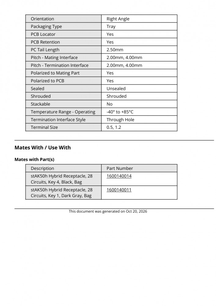 Technical document page 3 for MOLEX 1600133741