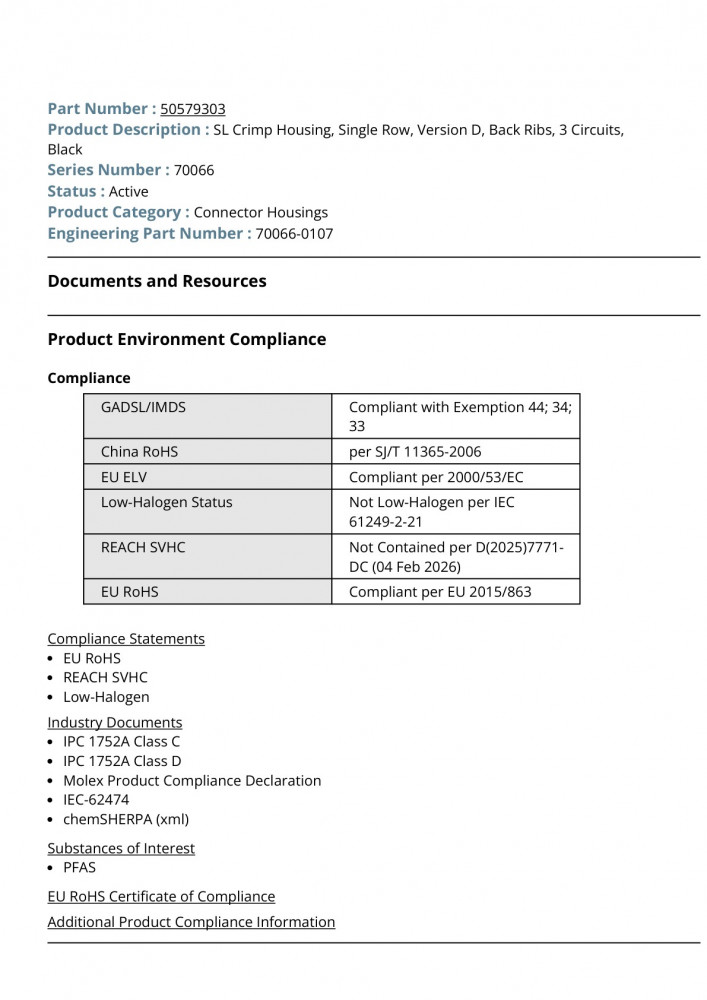 Technical document image 1 for MOLEX 50579303