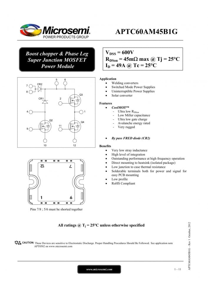 APTC60AM45B1G datasheet page 1
