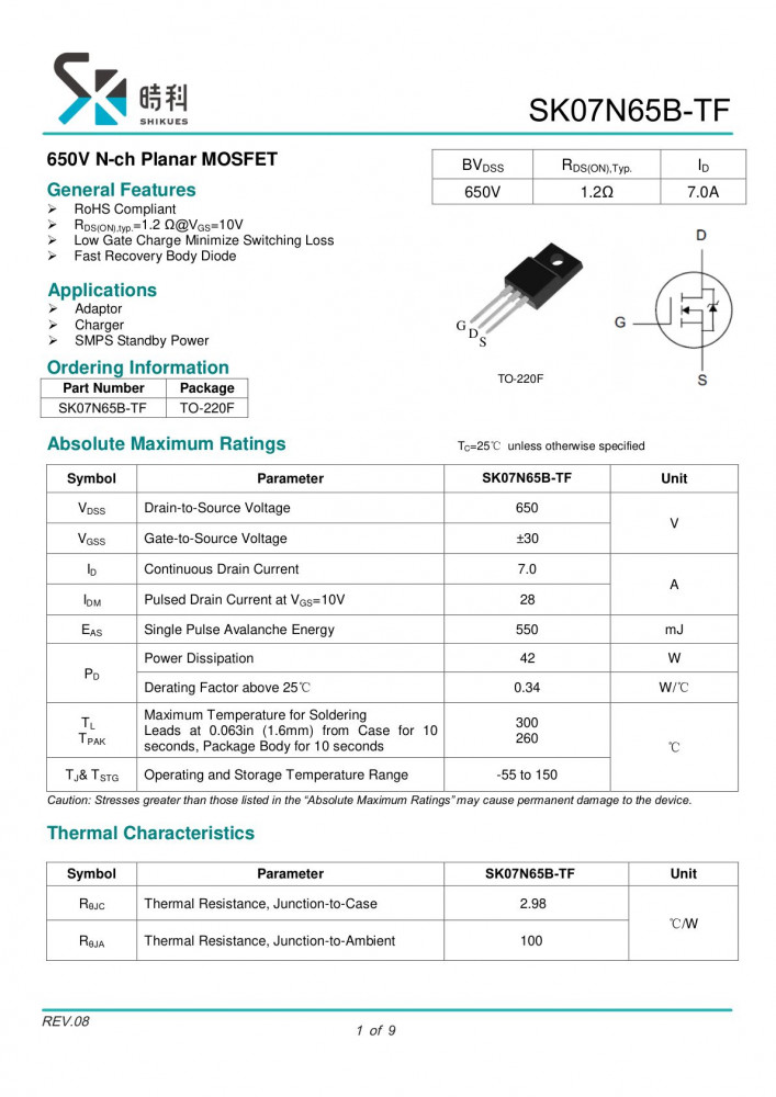 SK07N65B-TF datasheet page 1