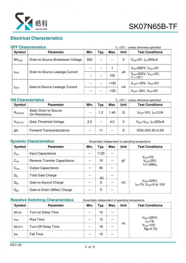 SK07N65B-TF datasheet page 2