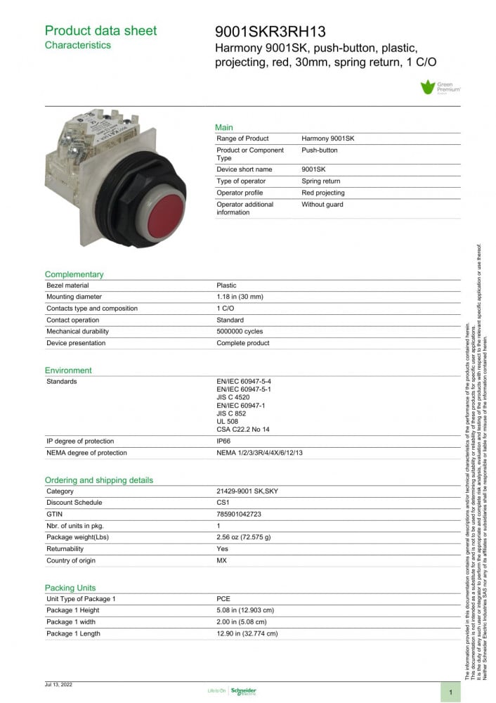 9001SKR3RH13 technical document page 1